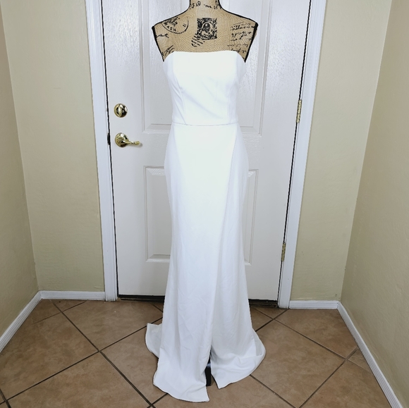 La Femme | Dresses | La Femme Strapless White Double Cross Back Gown ...